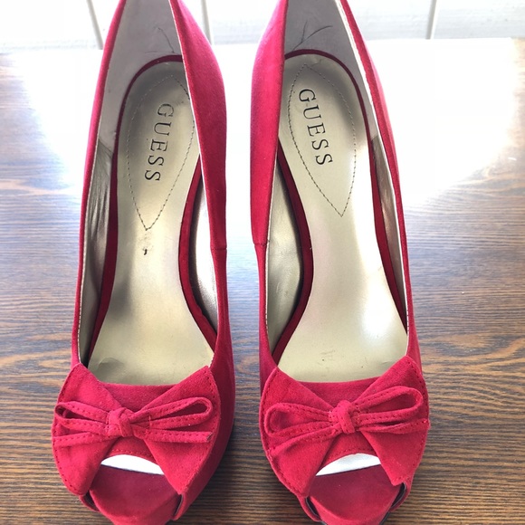 Guess | Shoes | Guess Platform Heels Red Suede Gorgeous | Poshmark